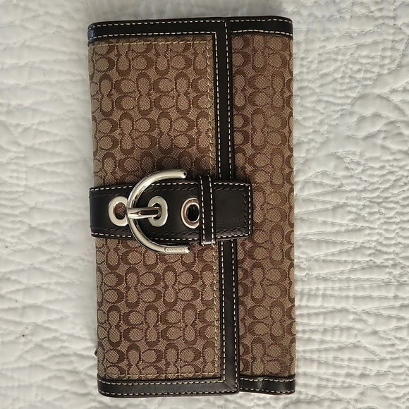 Coach | Bags | Coach Signature Leather Trim Buckle Wallet | Poshmark